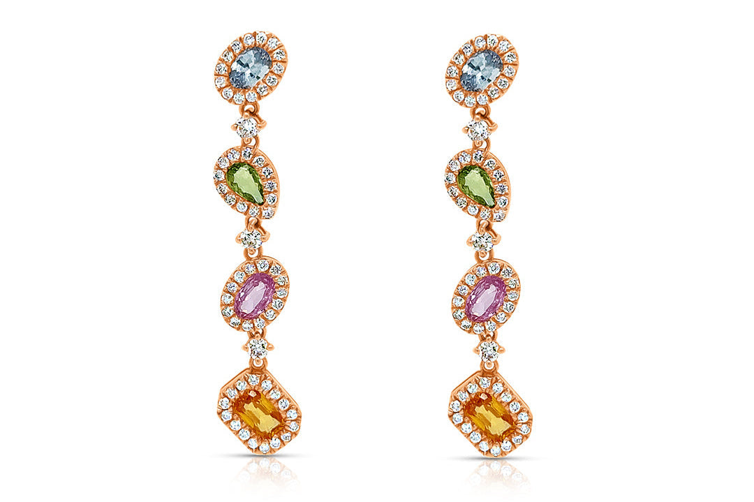 Earrings 18kt Gold Multicolor Sapphires & Diamonds Drops – Albert Hern