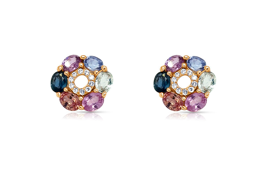 Earrings 14kt Gold Multicolor Oval Flowers & Diamonds – Albert Hern